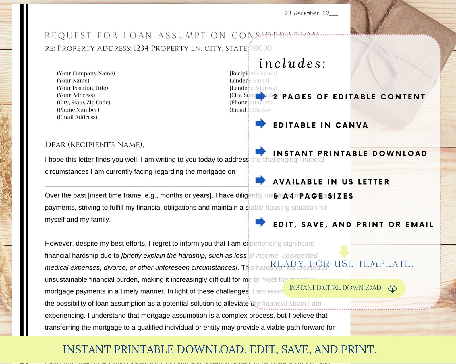 Loan Assumption Distress Letter, Request for Loan Assumption ...
