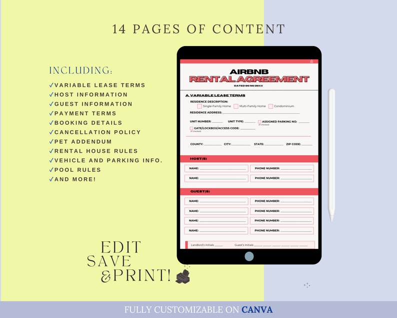 Airbnb Rental Agreement Contract, Short-term Rental, Vacation Rental ...