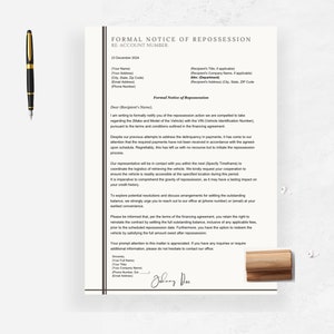 Notice of Repossession, Car Repossession, Notice of Repossession Letter ...