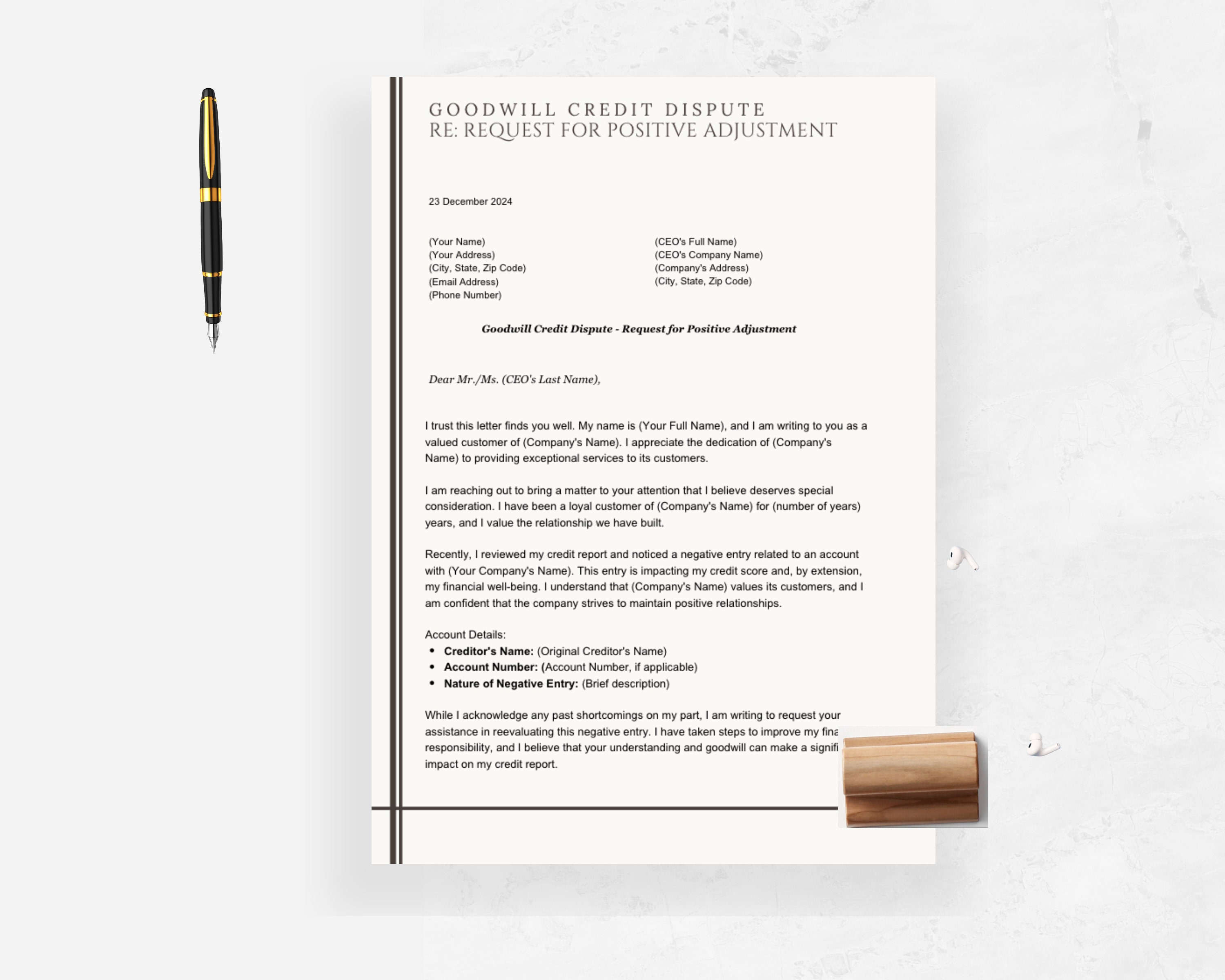 Goodwill Credit Dispute Request for Positive Adjustment Letter, Good ...