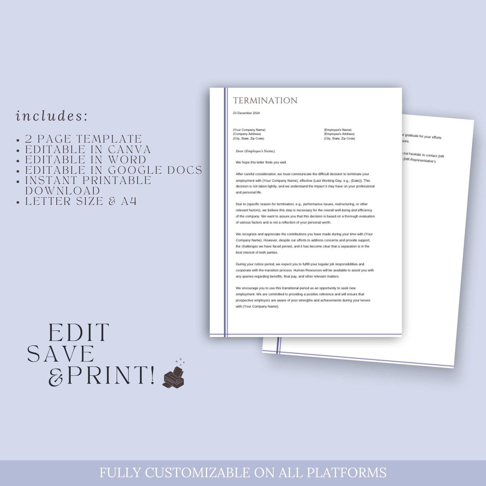 Employee Termination Letter, Employee Let Go Letter, Contract Cancel ...