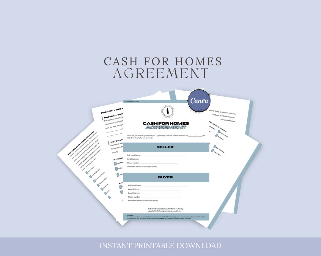 Cash for Homes Agreement Contract, Purchase Agreement, Real Estate ...