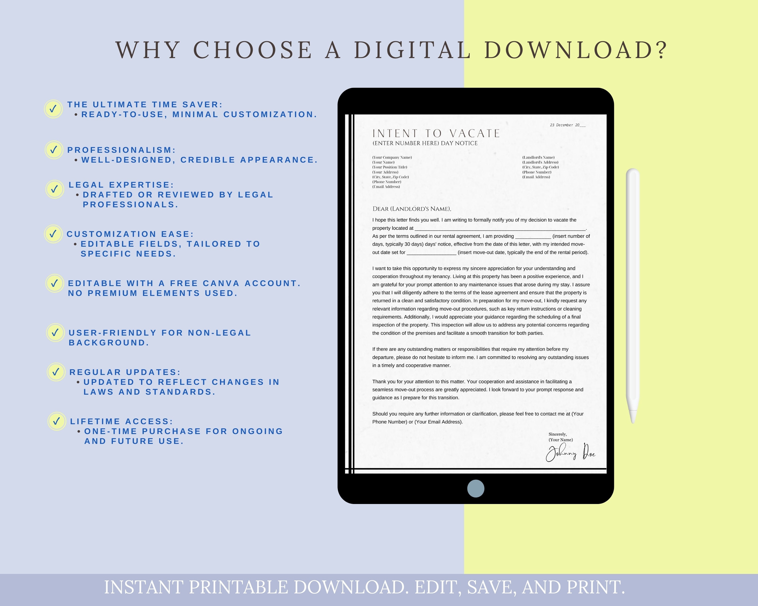 Tenant Notice of Intent to Vacate Letter,tenant Notice to Landlord ...