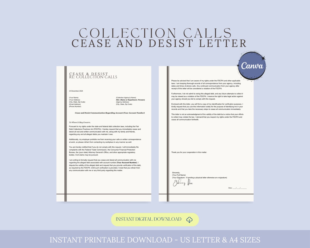 Cease and Desist Letter to Stop Collection Calls Letter Template, Debt ...