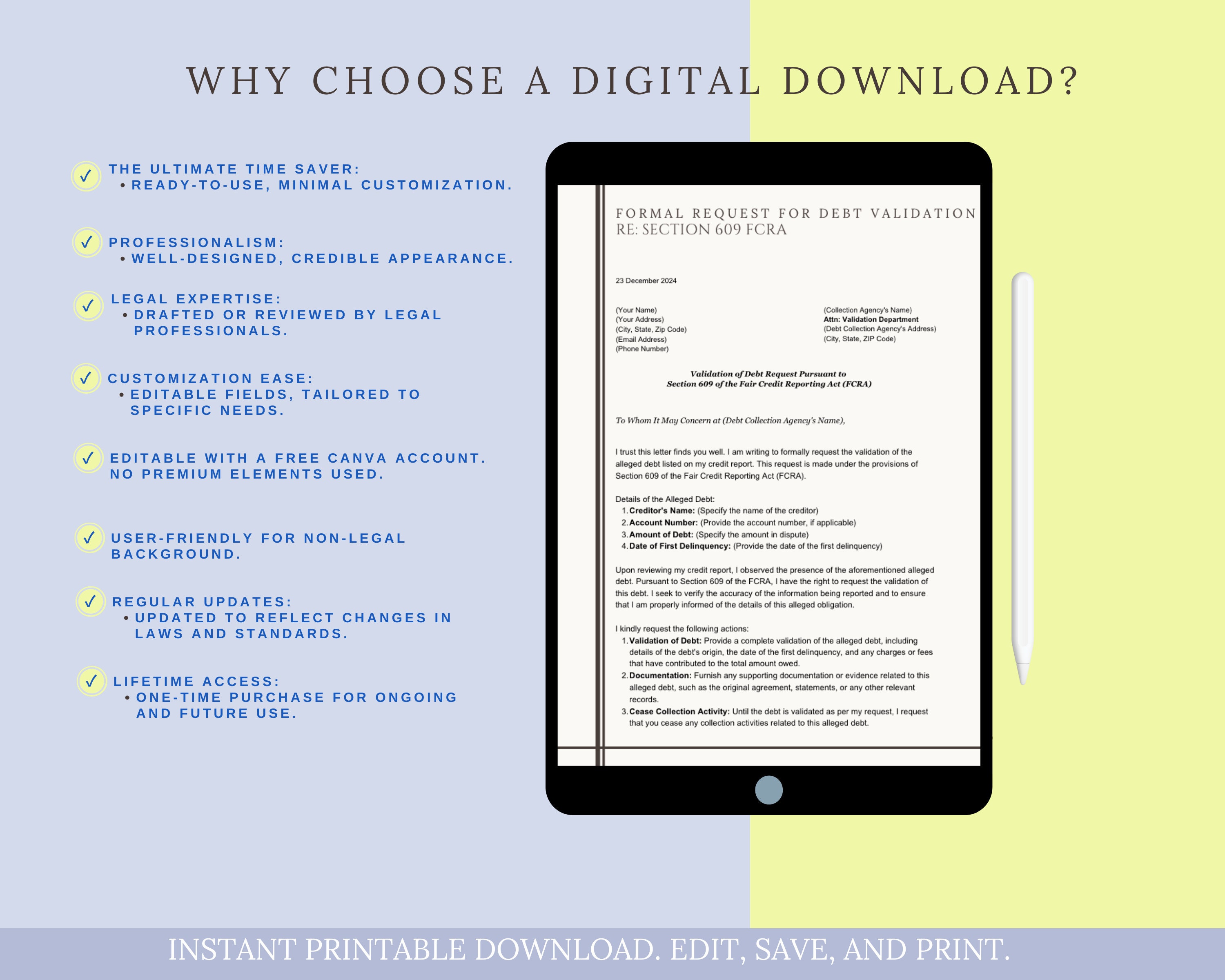 Formal Request for Debt Validation Section 609 FCRA Letter, 609 ...
