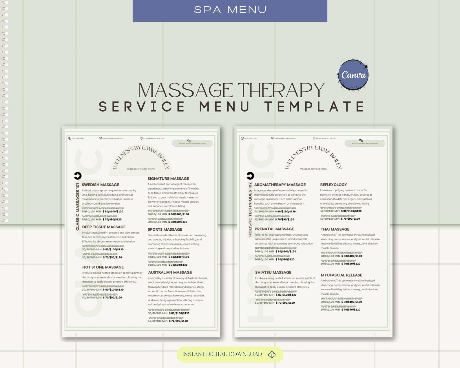 Custom Massage Therapy Price List Design Templates, Custom Massage Menu ...