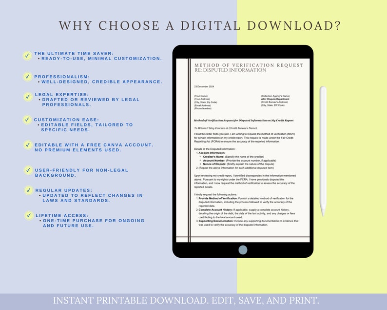 Method of Verification Request for Disputed Information Letter, MOV ...