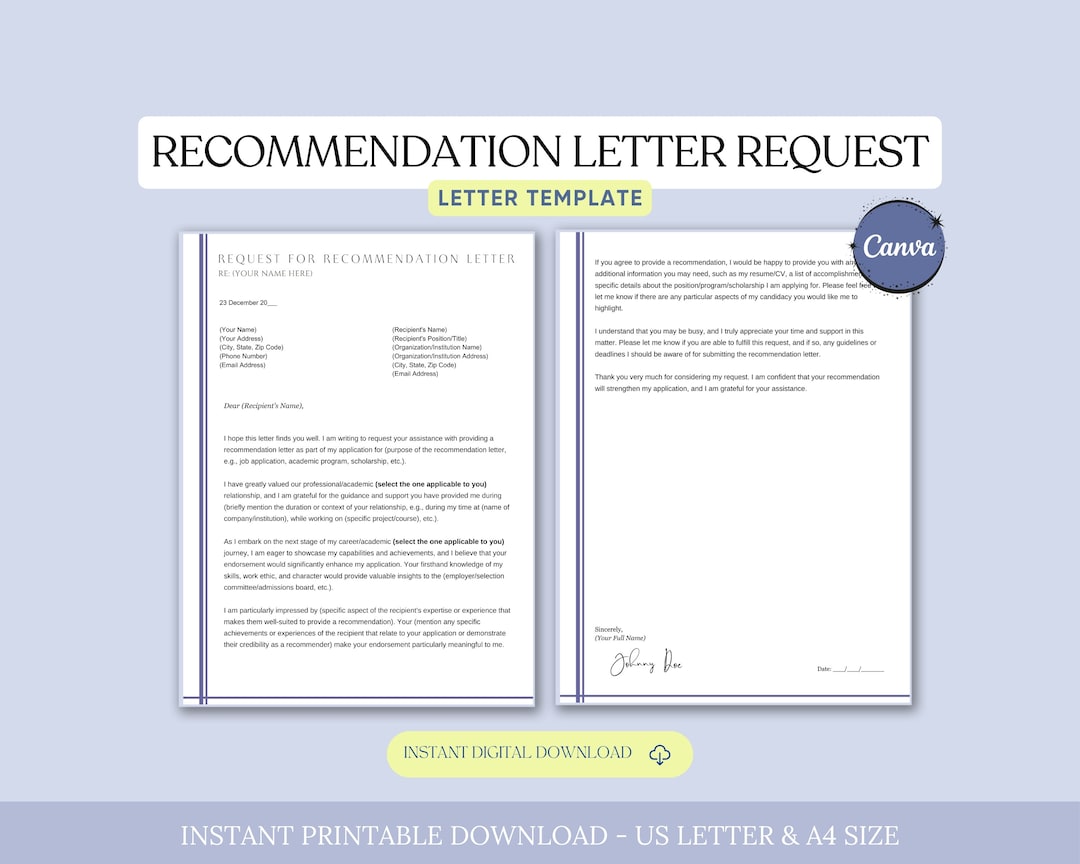 Recommendation Letter Request Template, Letter of Recommendation ...
