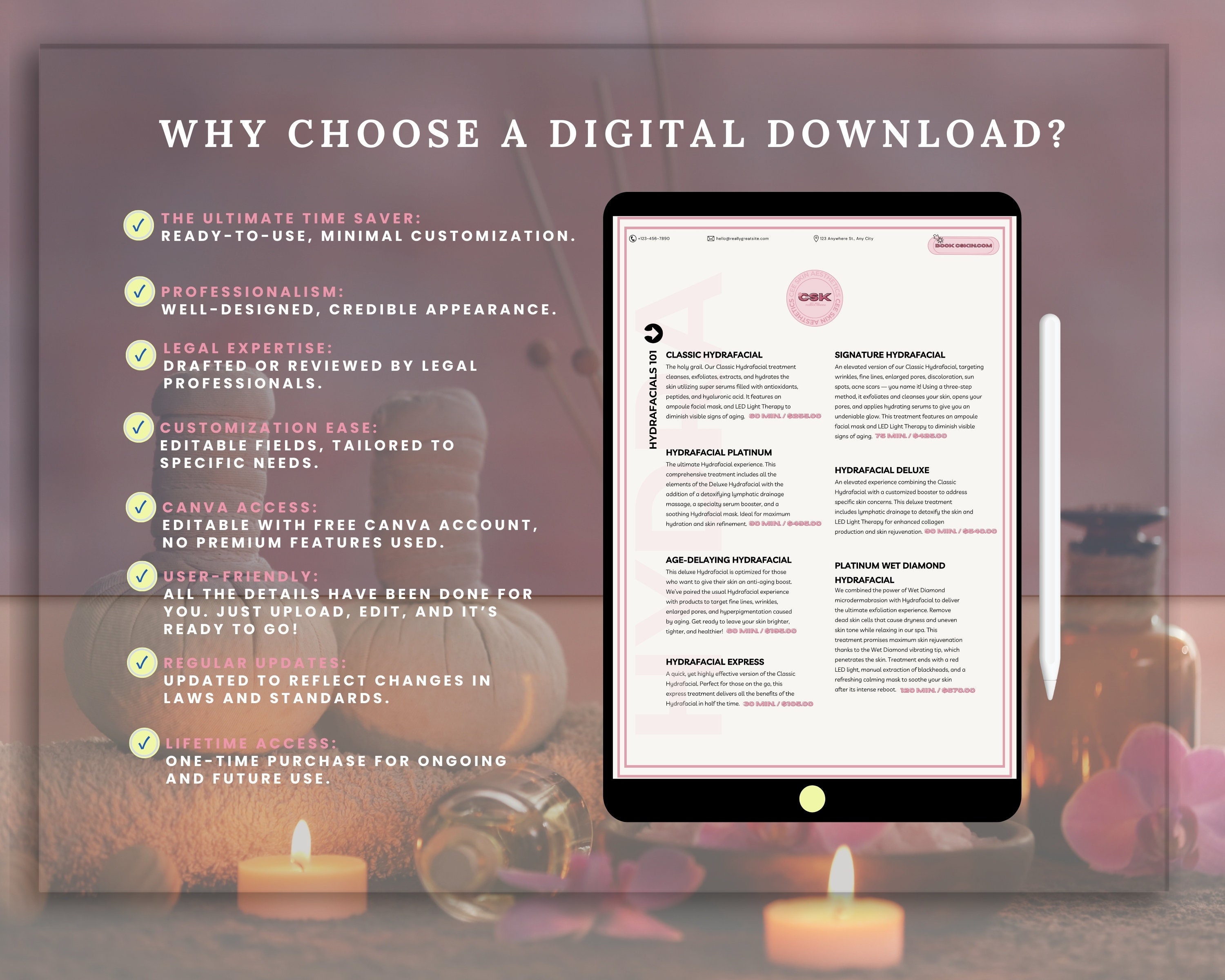 Hydrafacial Treatment Menu, Custom Esthetician Price List Design ...