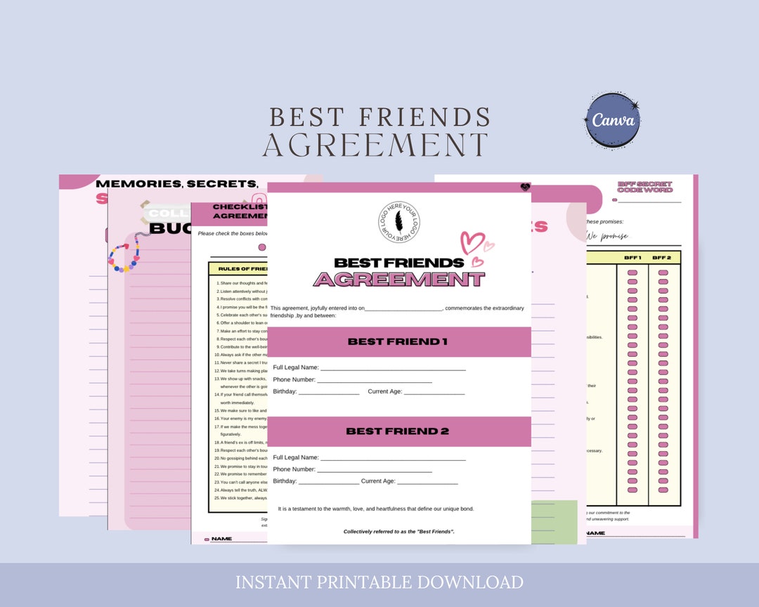 Best Friends Agreement, Friendship Agreement, Friends Contract, Best ...
