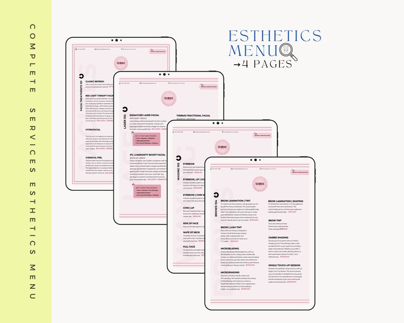 Custom Esthetician Price List Design Templates, Facial Treatment Menu ...