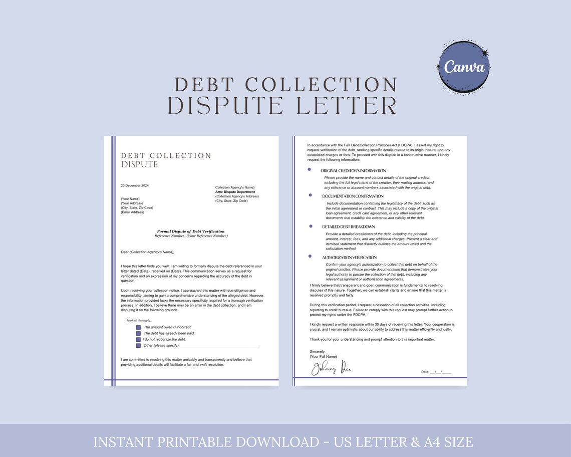 Debt Collection Dispute Letter, Debt Dispute Letter, Debt Collection ...