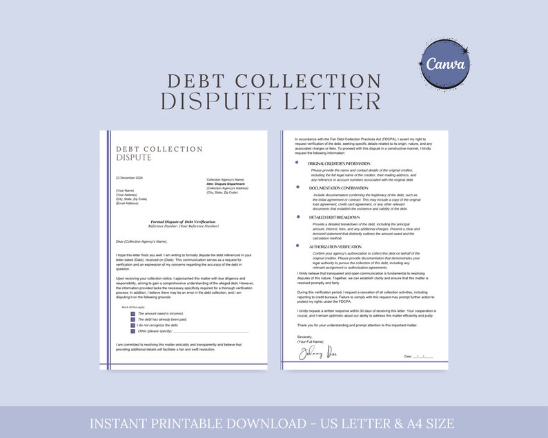 Debt Collection Dispute Letter, Debt Dispute Letter, Debt Collection Dispute Letter Template ...