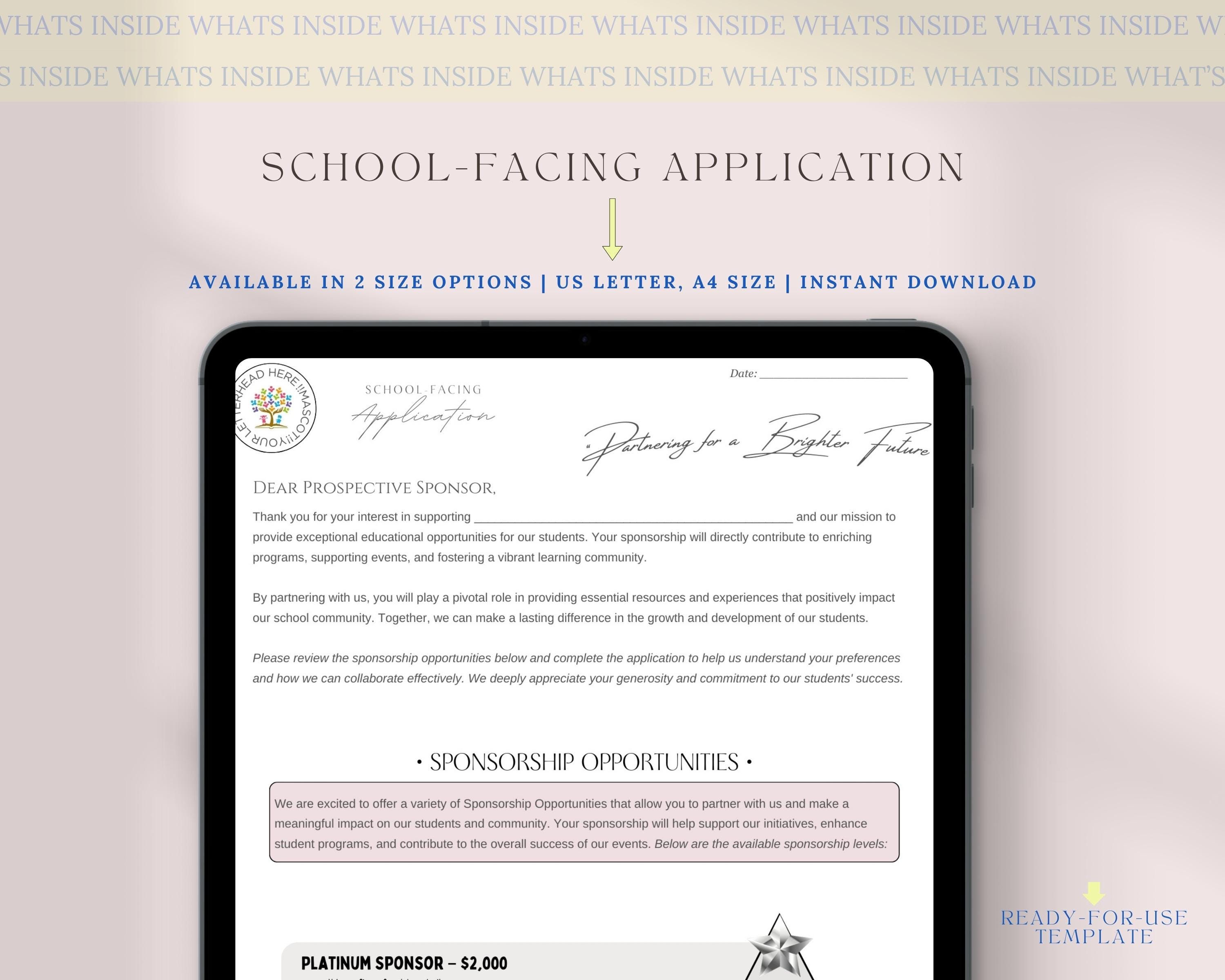 Editable School-facing Application Template, School Sponsorship ...