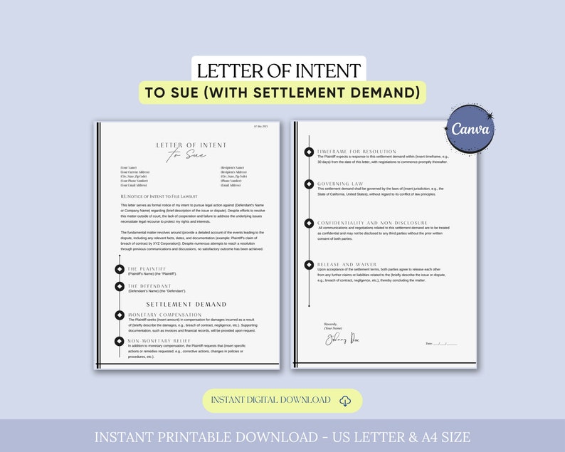 Letter of Intent to Sue With Settlement Demand Template, Legal Notice ...