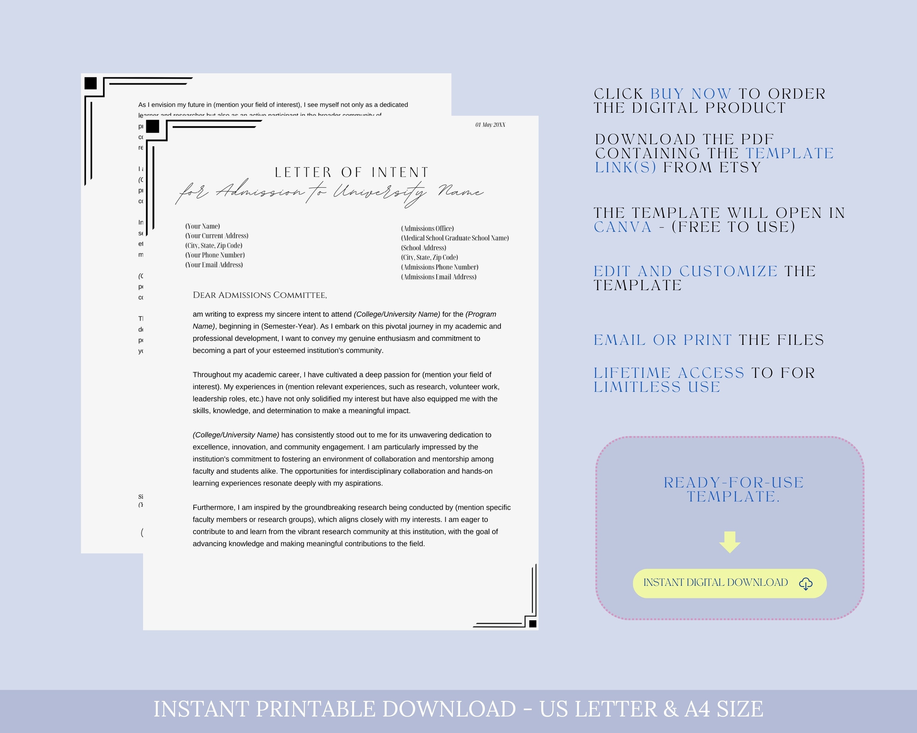 Letter of Intent for Admission to University/college Template,college ...