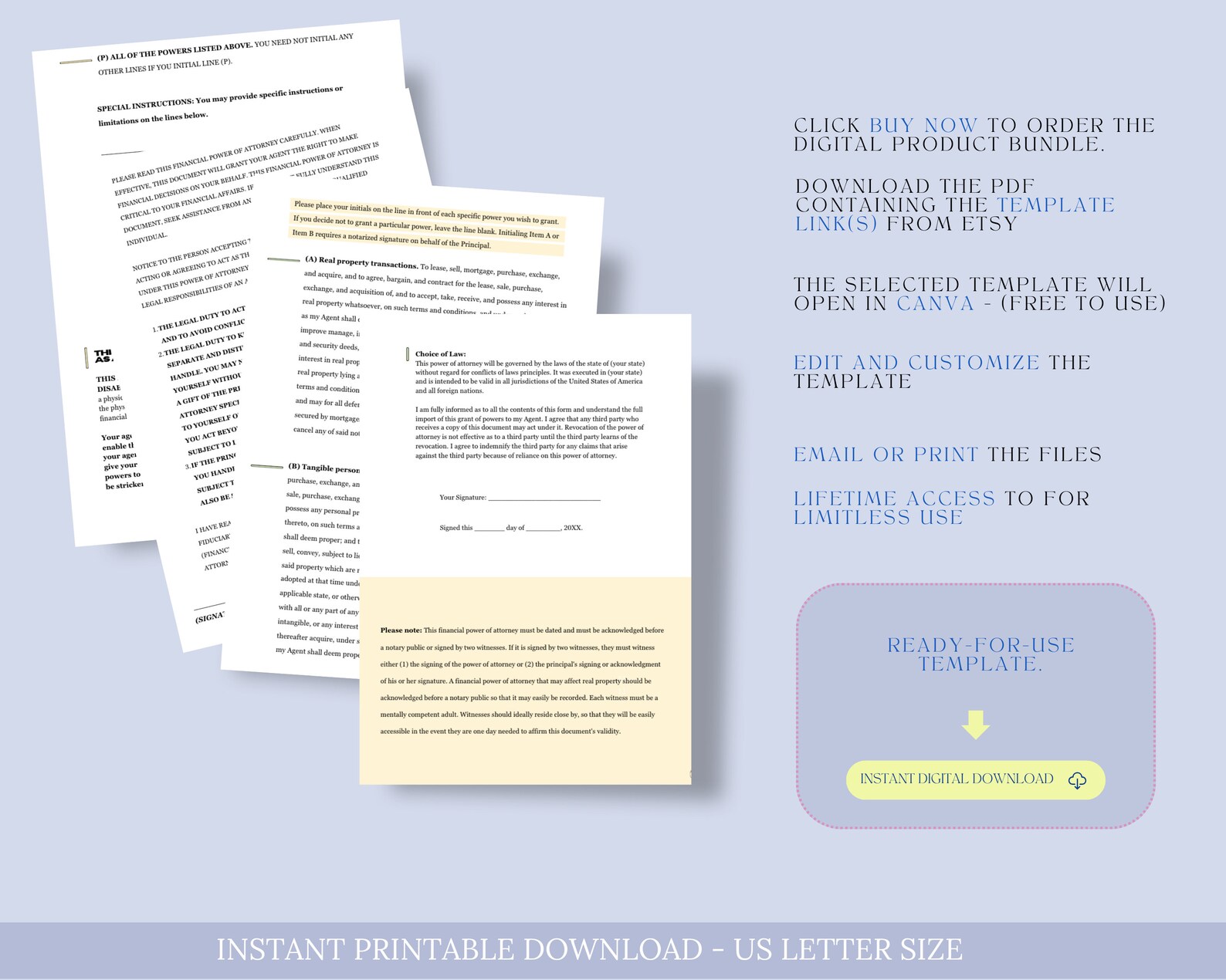 Power of Attorney Forms Pack, General POA, POA Form, Springing POA ...