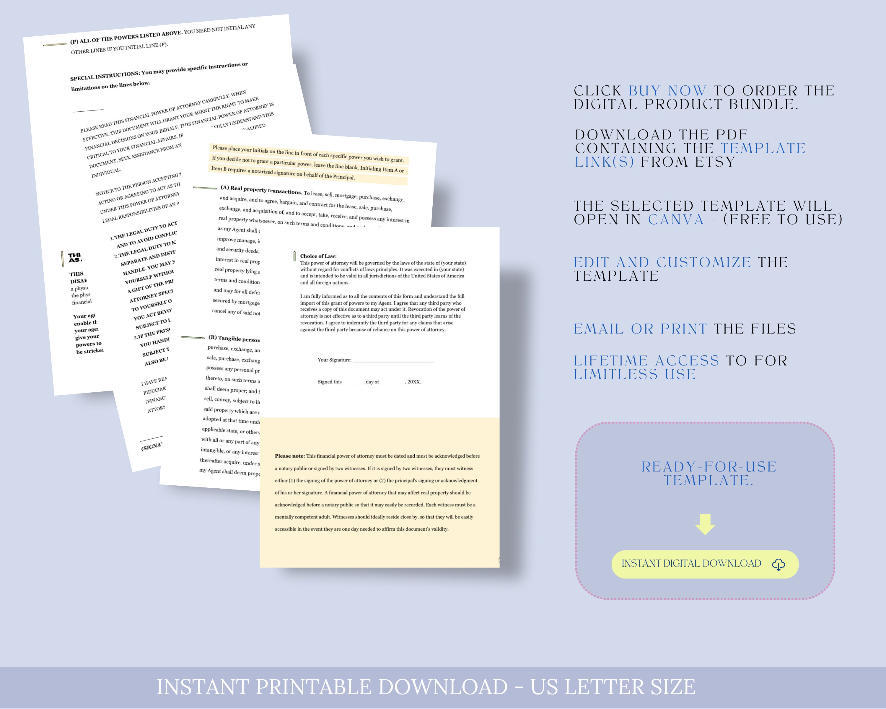 Power of Attorney Forms Pack, General POA, POA Form, Springing POA ...