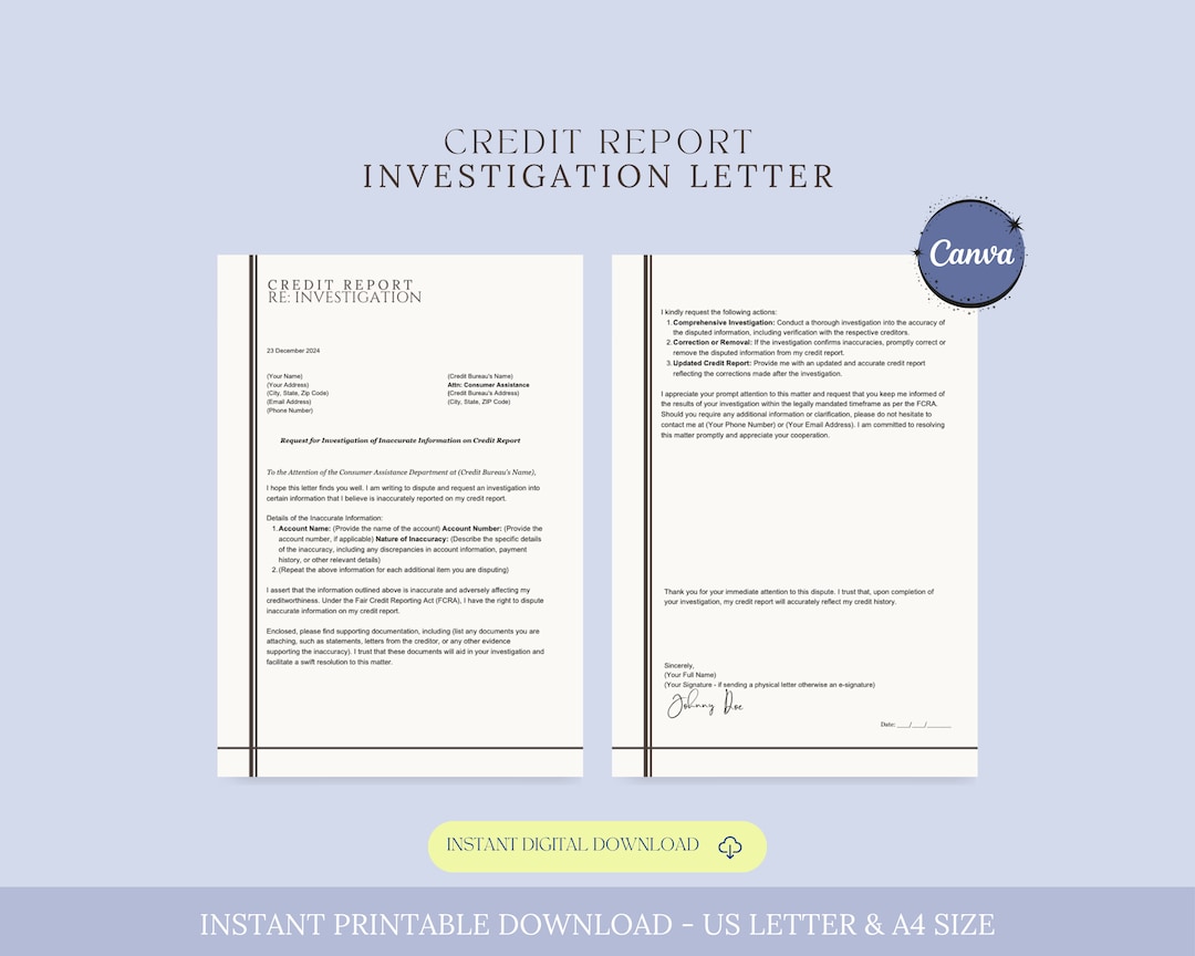 Credit Report Investigation Letter Template, Credit Bureau ...