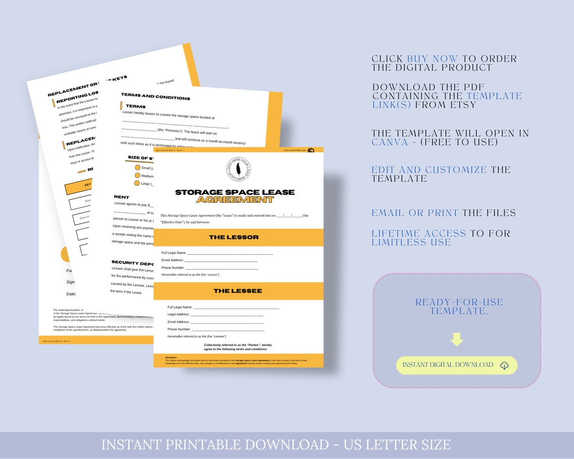 Storage Space Lease Agreement, Storage Rental Agreement, Storage Space ...