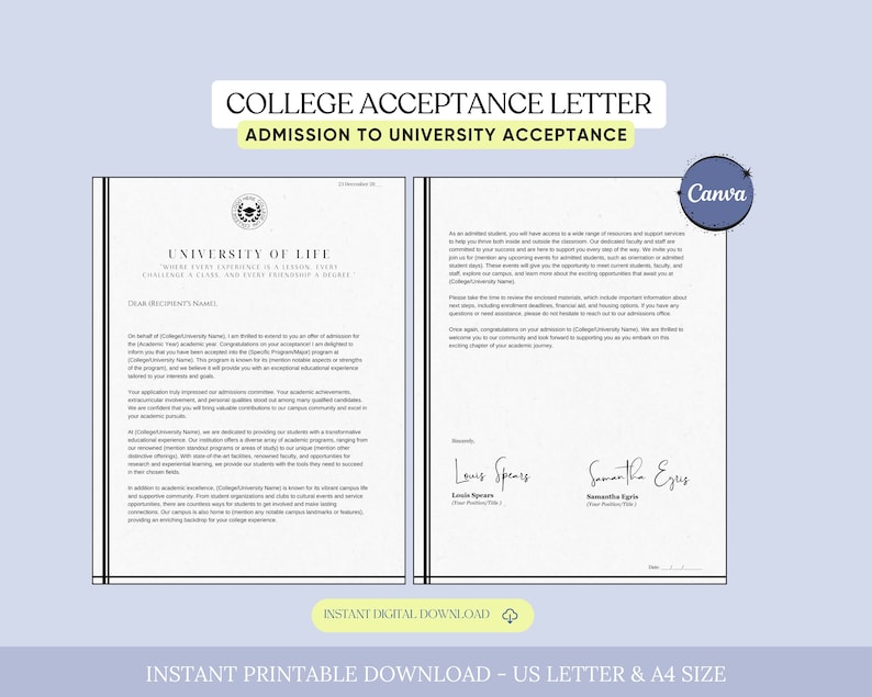College Acceptance Letter Template, Acceptance Letter, University ...