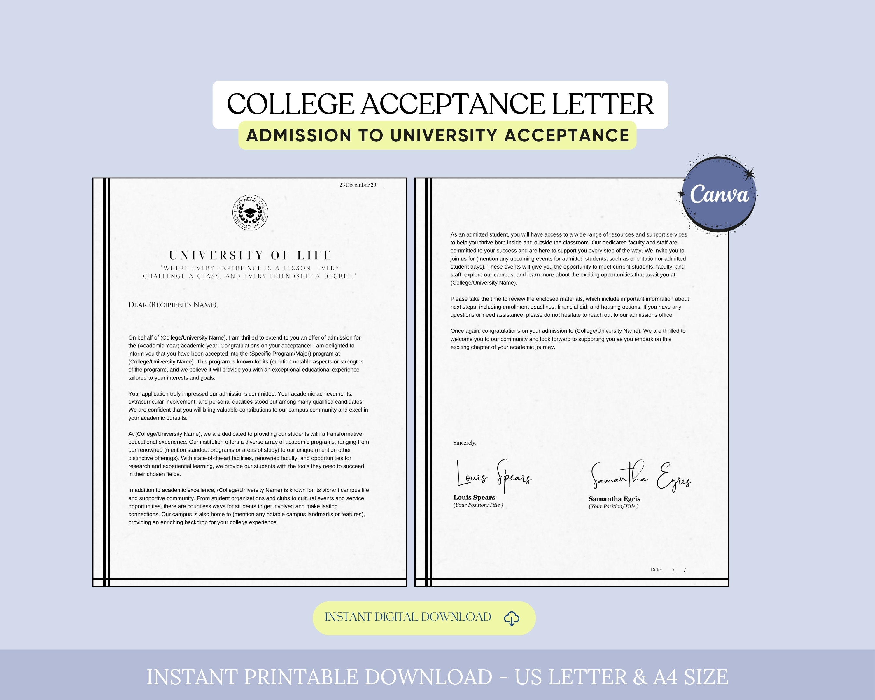 College Acceptance Letter Template, Acceptance Letter, University ...