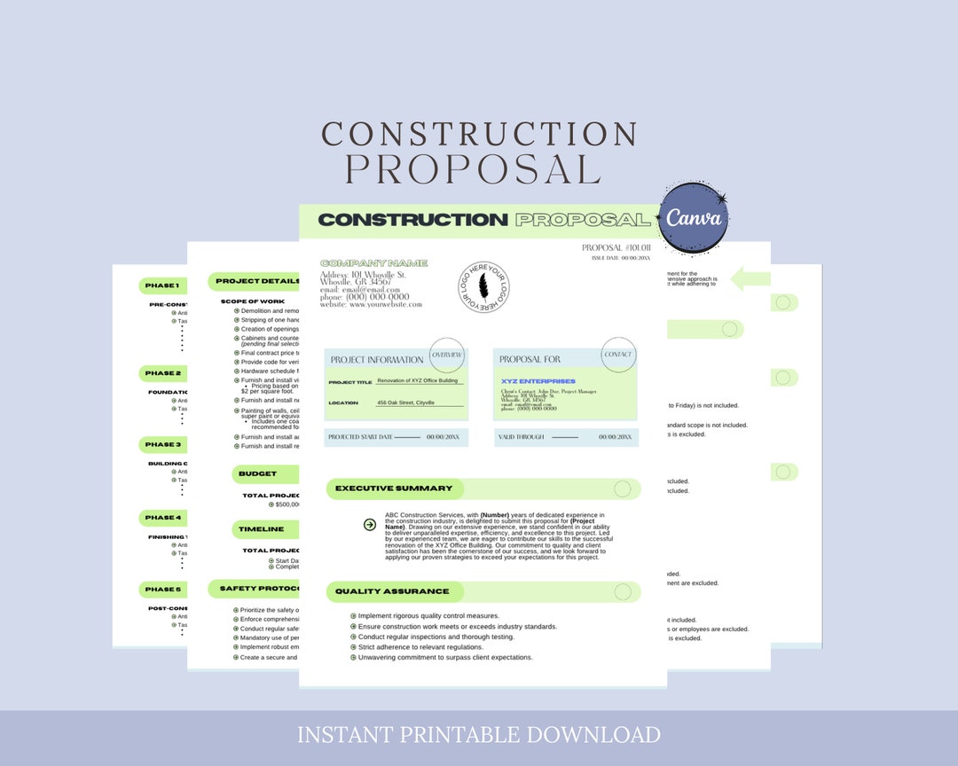 Construction Proposal Template, Construction Bid Project, Building ...