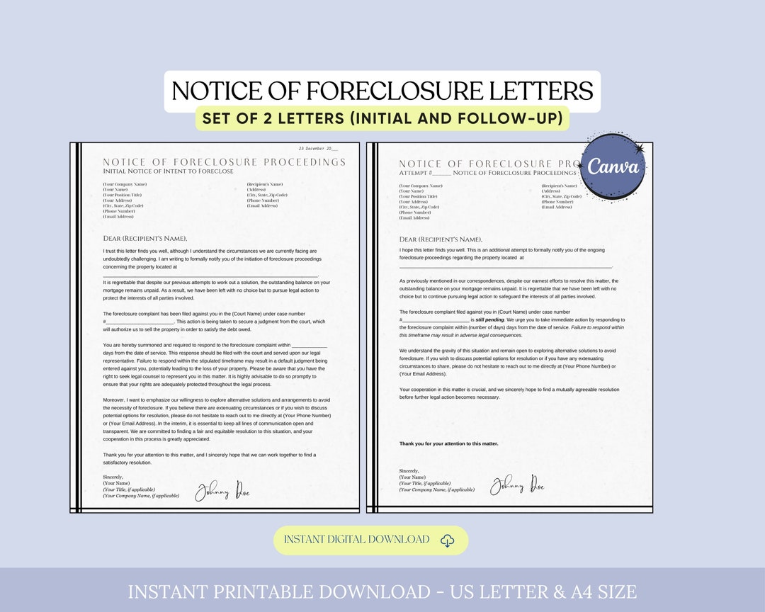 Foreclosure Proceedings Correspondence Kit, Notice of Intent to ...