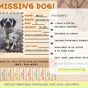 Missing Dog Flyer Template, Lost Dog Poster, Editable Lost Pet Poster ...