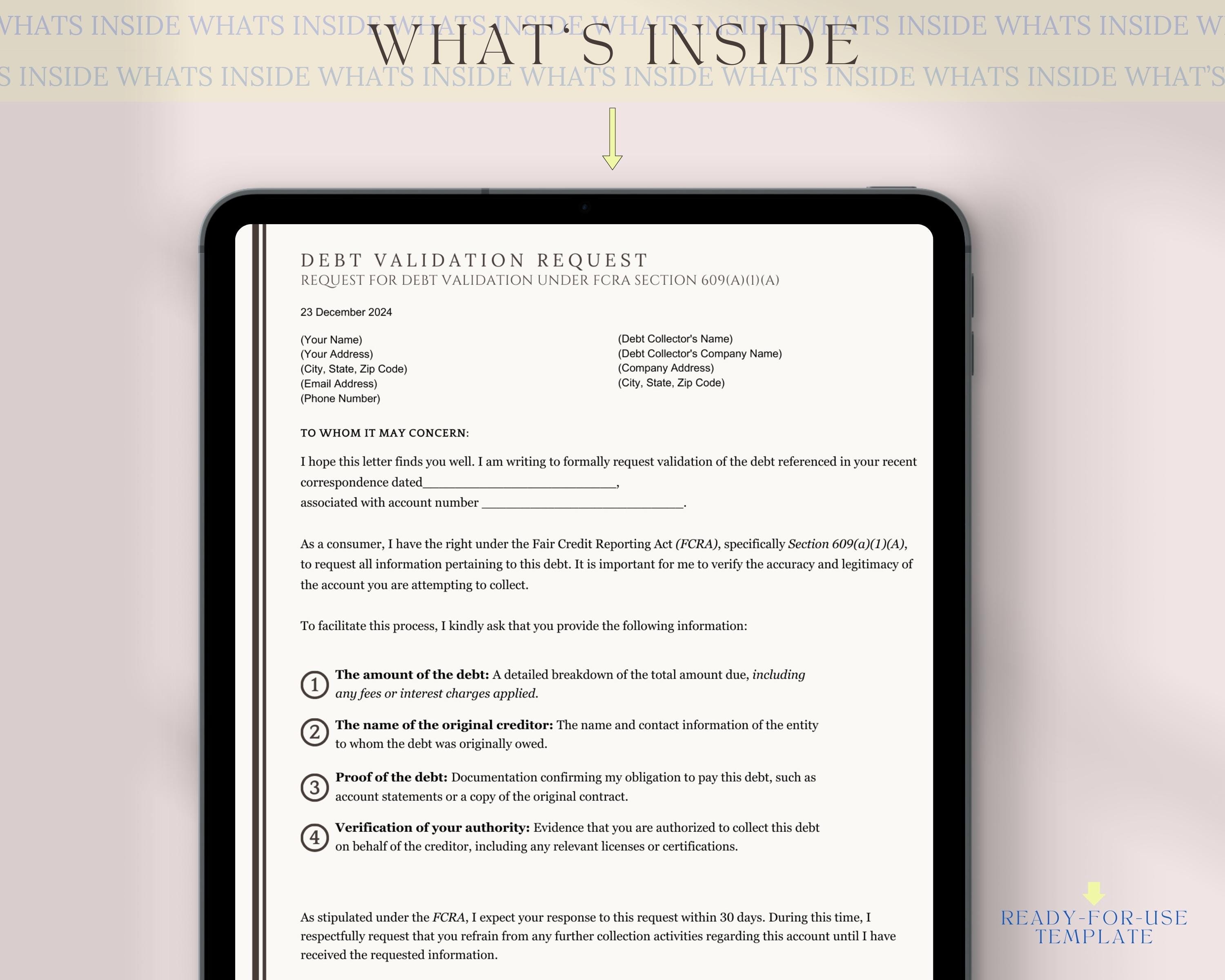 Debt Validation Letter Template, Debt Verification Letter, Debt ...