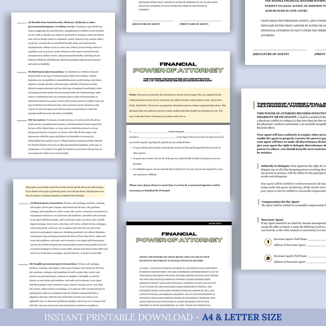 Financial Power of Attorney Template, POA Form, Financial Power of ...