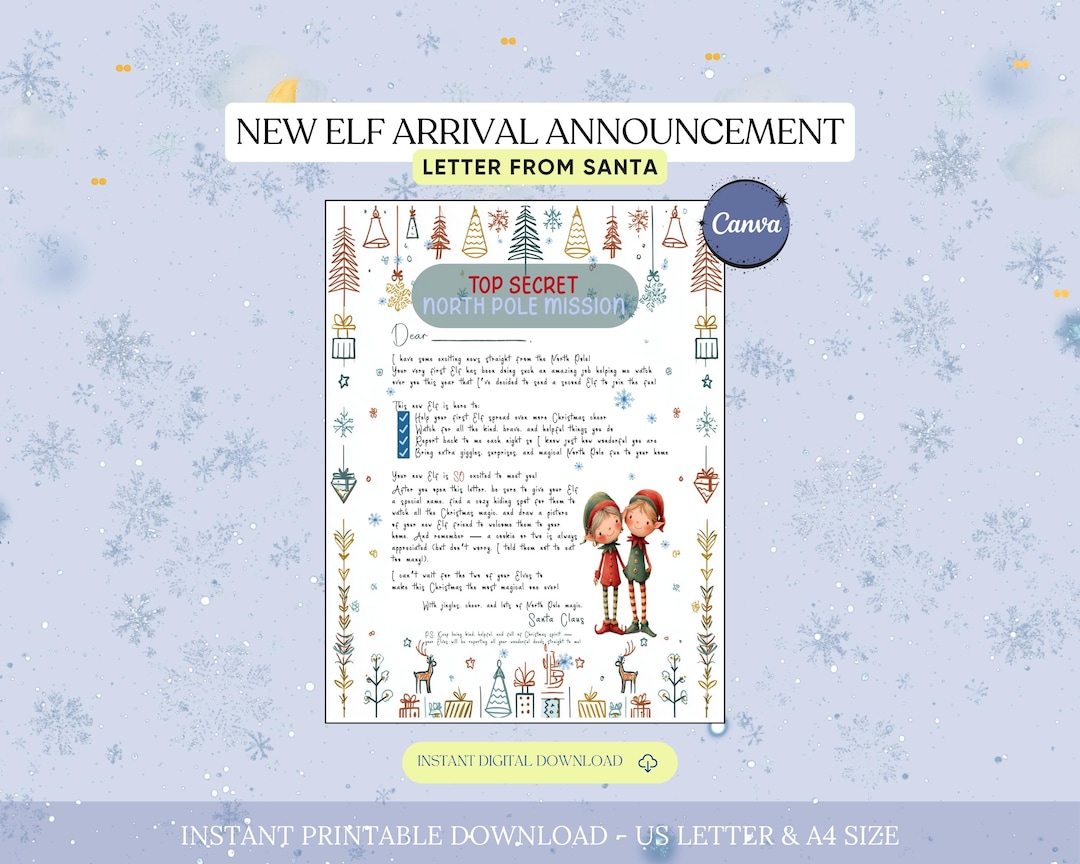 New Elf Arrival Announcement Printable, Second Elf Introduction ...