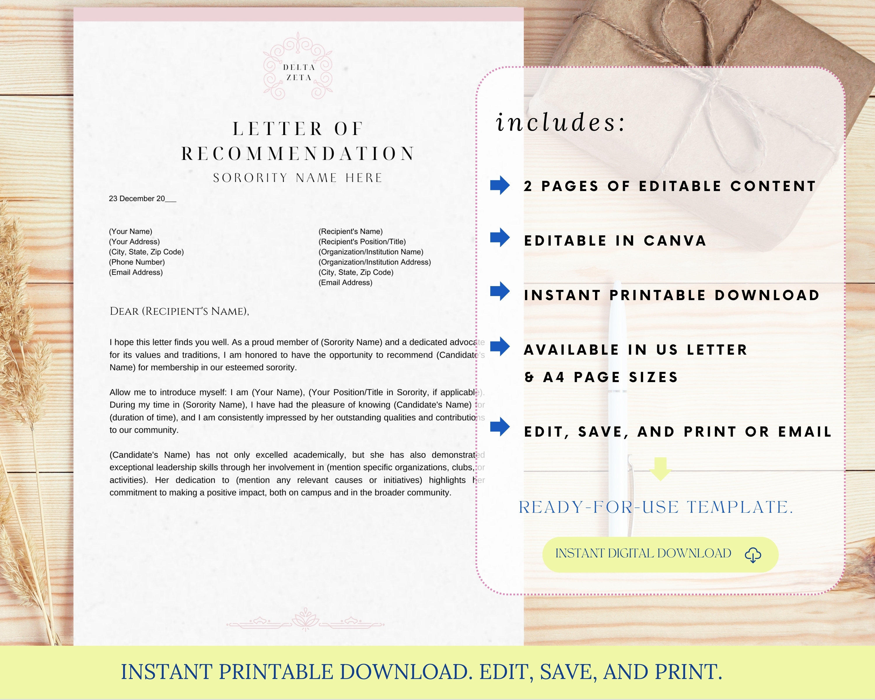 Sorority Letter of Recommendation Template, Greek Life Reference ...