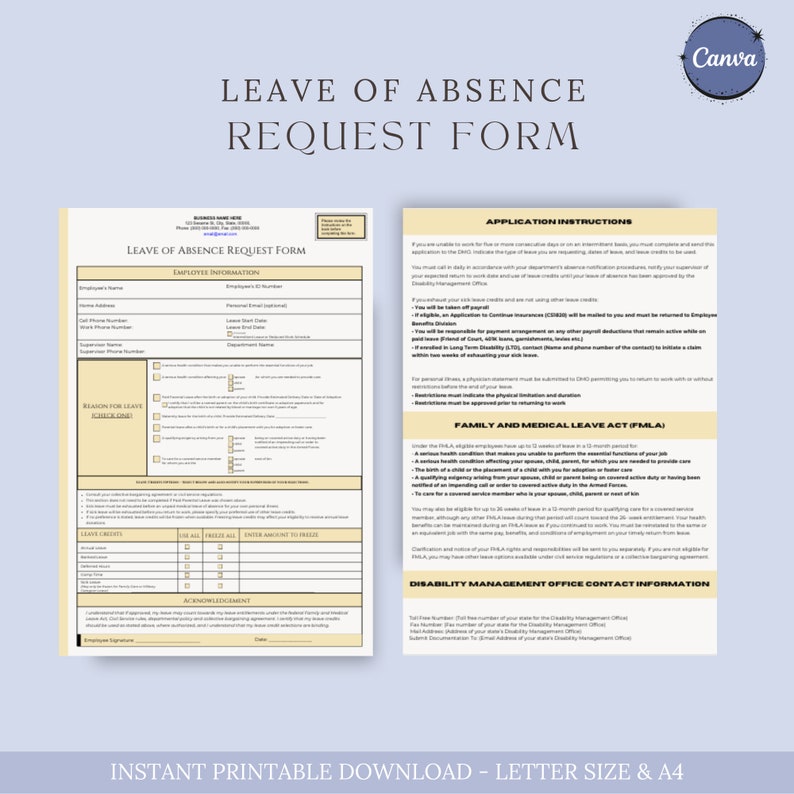 Leave of Absence Request Form, Request Form, Work Leave, Leave of ...