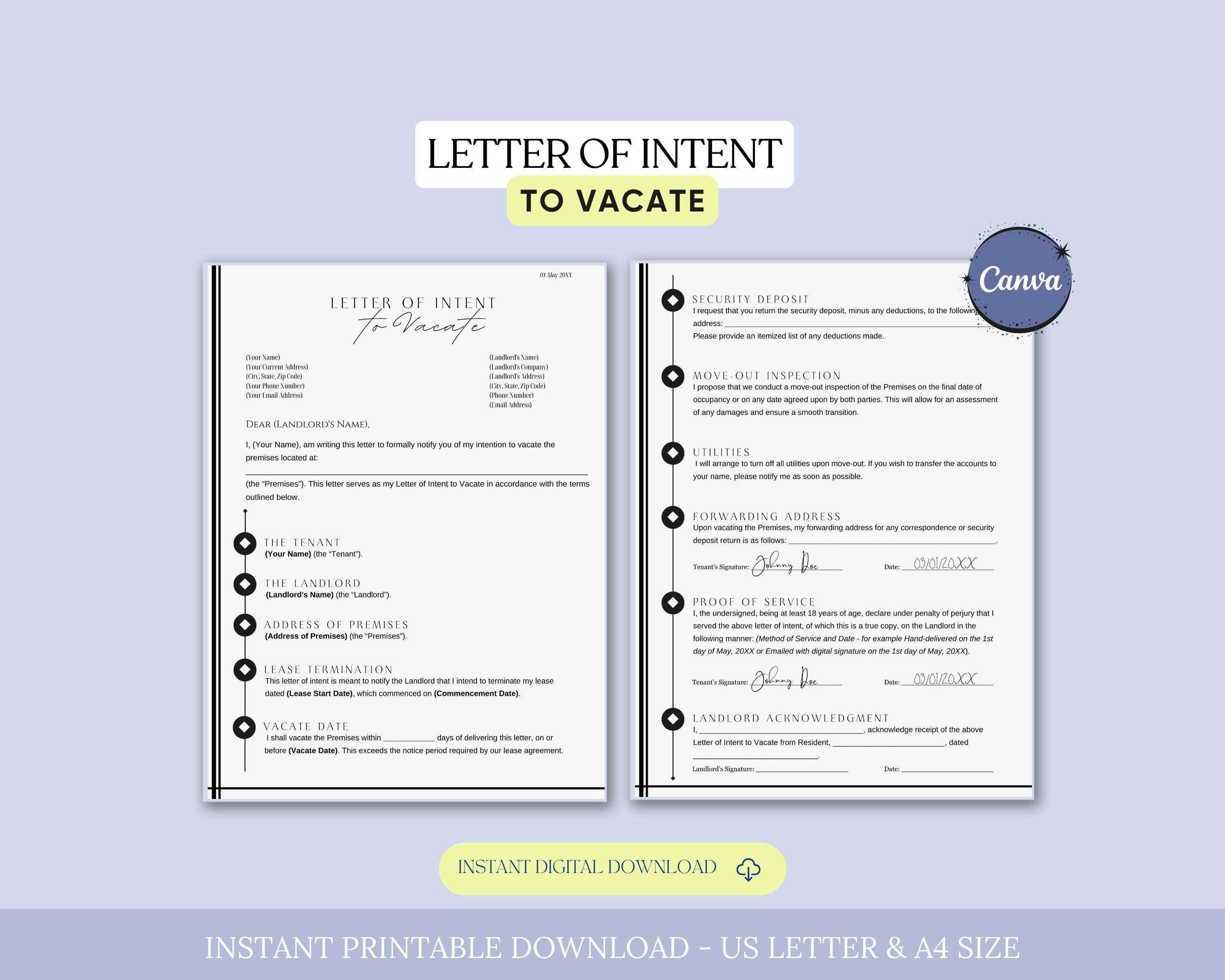 Letter of Intent to Vacate Template, Notice to Move Out Vacate, Tenant ...