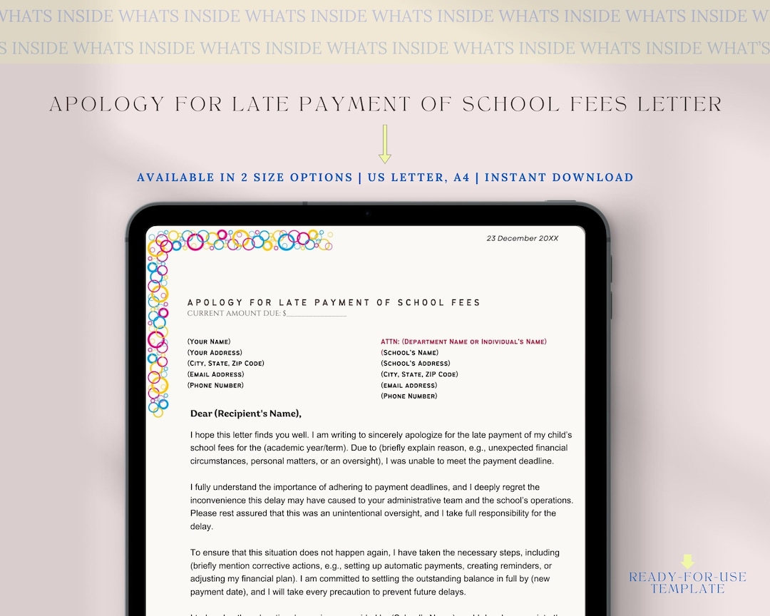 Apology for Late Payment of School Fees Letter Template,late Payment of ...
