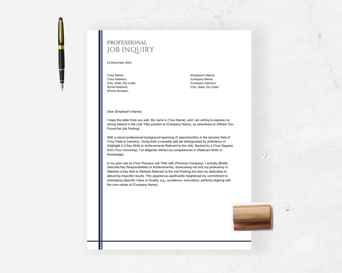 Professional Job Inquiry Letter Template, Job Inquiry Letter, Job ...