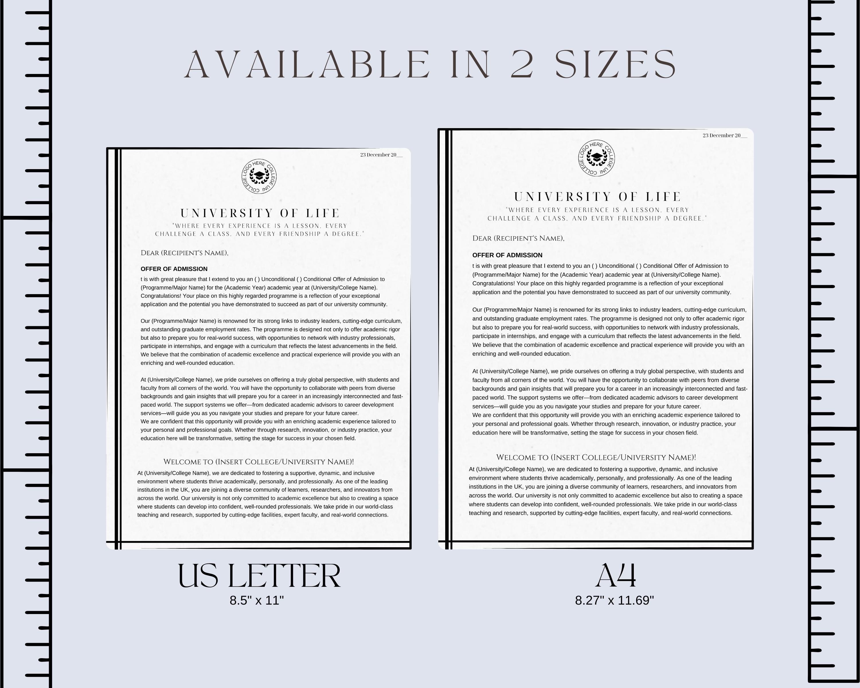 University Admission Offer Letter Template (uk-specific, Extended ...