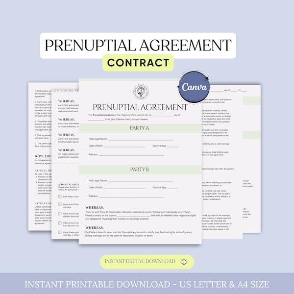 Prenuptial Agreement Template - Etsy