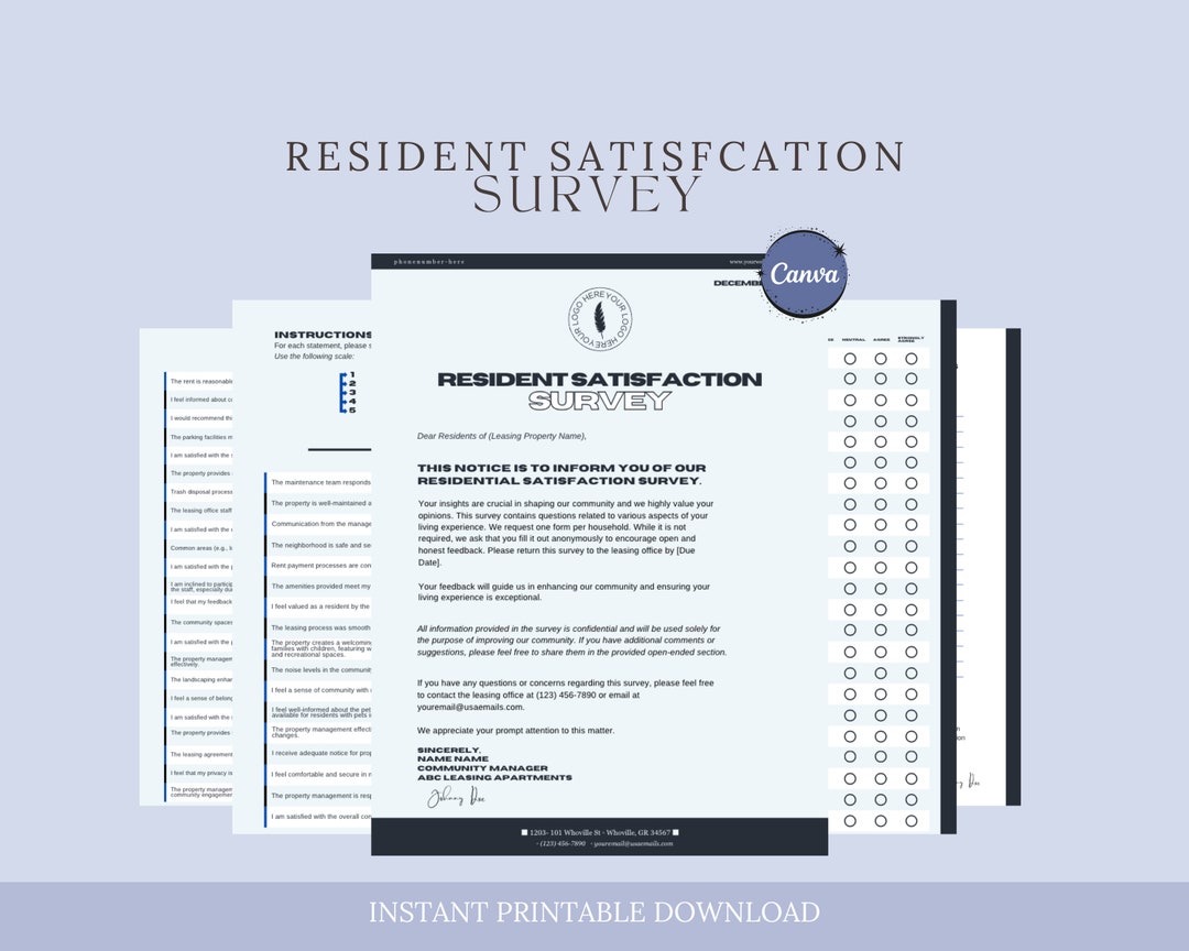 Resident Satisfaction Survey, Tenant Survey, Tenant Intake Form, Tenant ...
