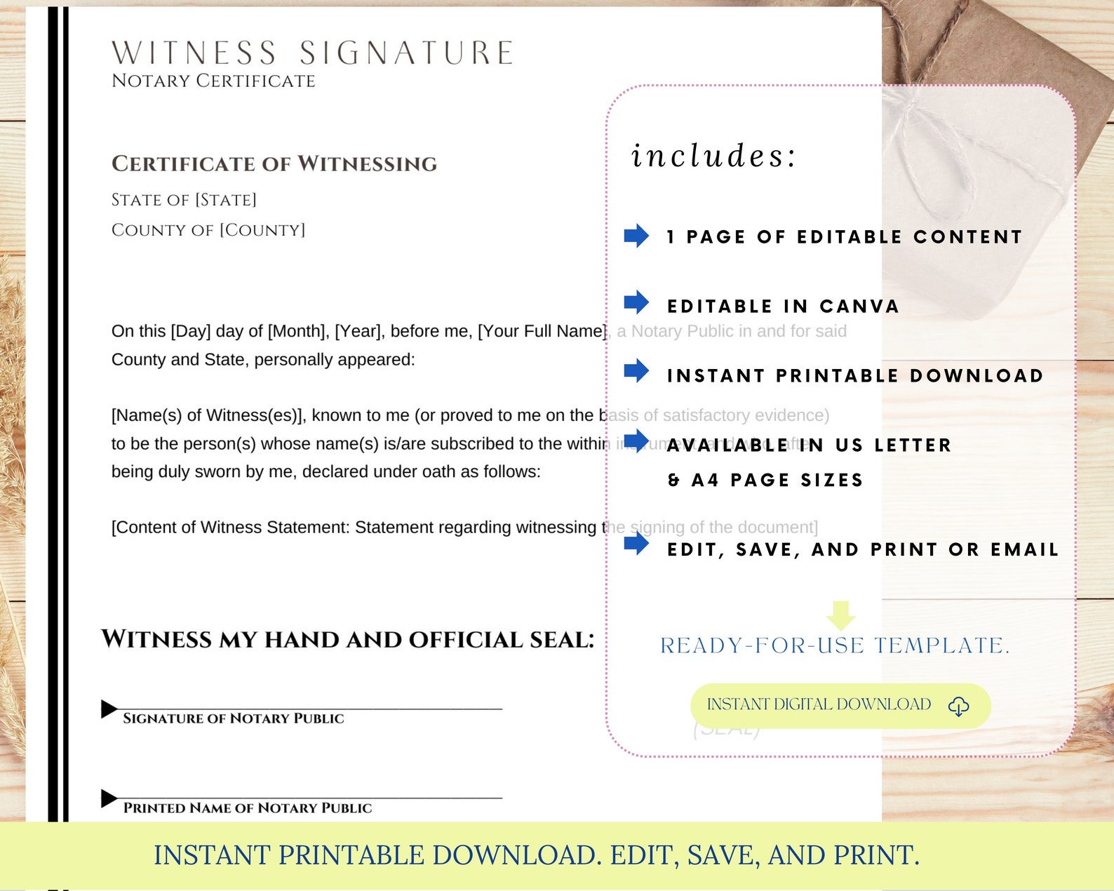 Witness Signature Notary Certificate, Notarial Certificate, Notary ...