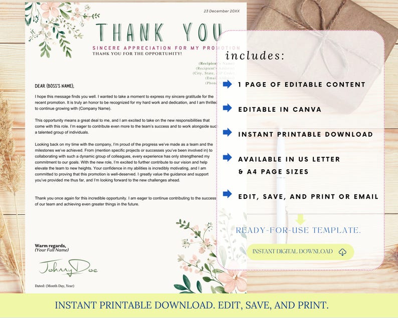 Boss Thank You Letter for Promotion Template,thank You for Promotion ...