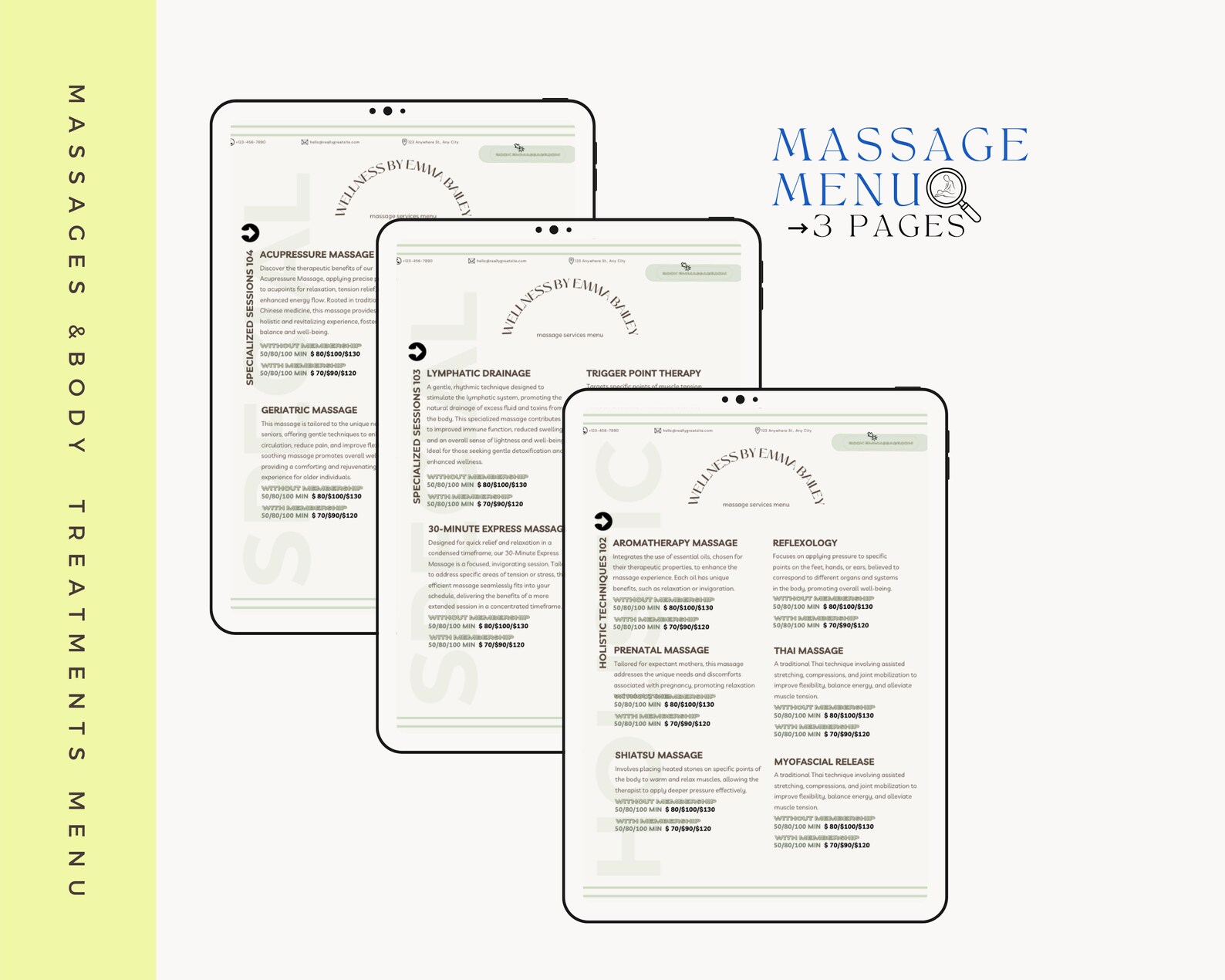 Custom Massage Therapy Price List Design Templates Custom Massage Menu Spa Services Menu
