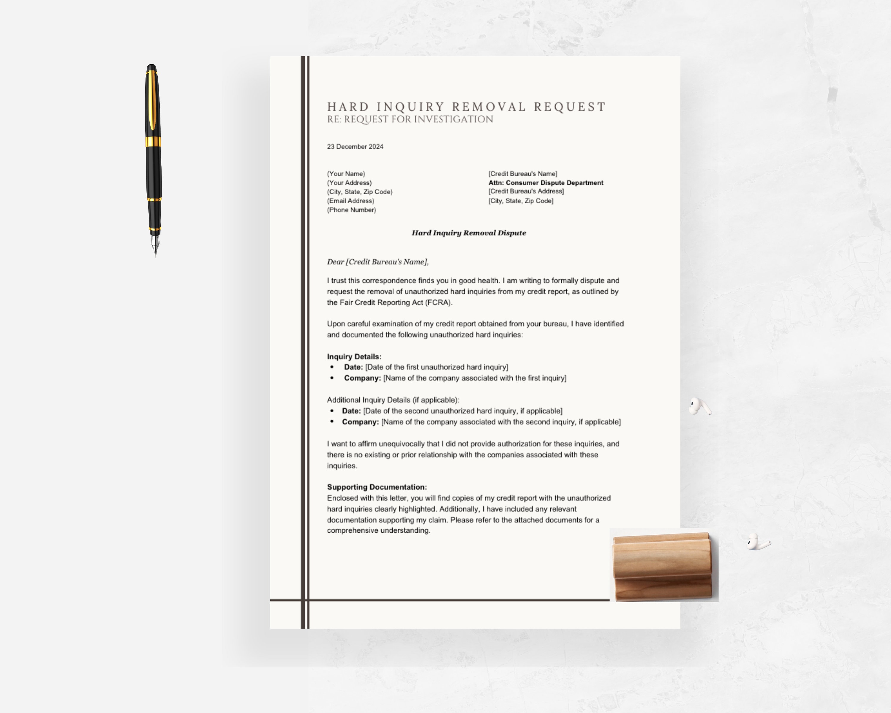Hard Inquiry Removal Request, Request for Investigation Dispute Letter ...