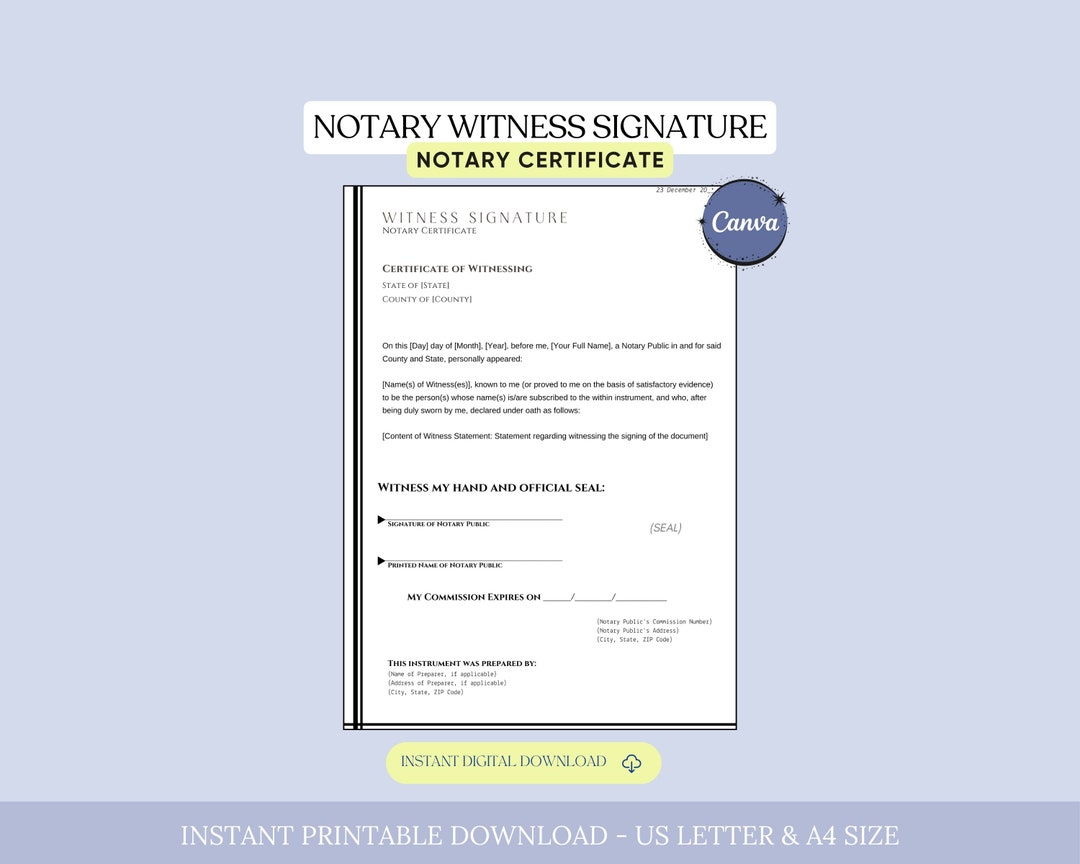Witness Signature Notary Certificate, Notarial Certificate, Notary ...