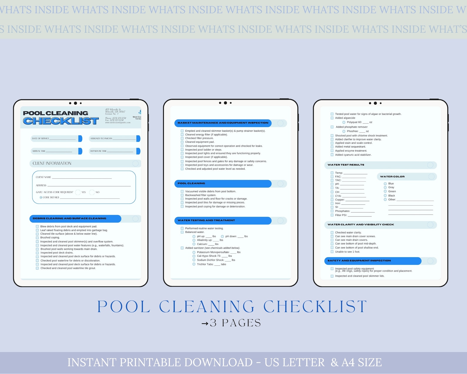 Swimming Pool Cleaning Checklist Template, Residential and Commercial ...