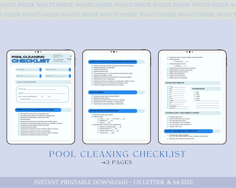 Swimming Pool Cleaning Checklist Template, Residential and Commercial ...