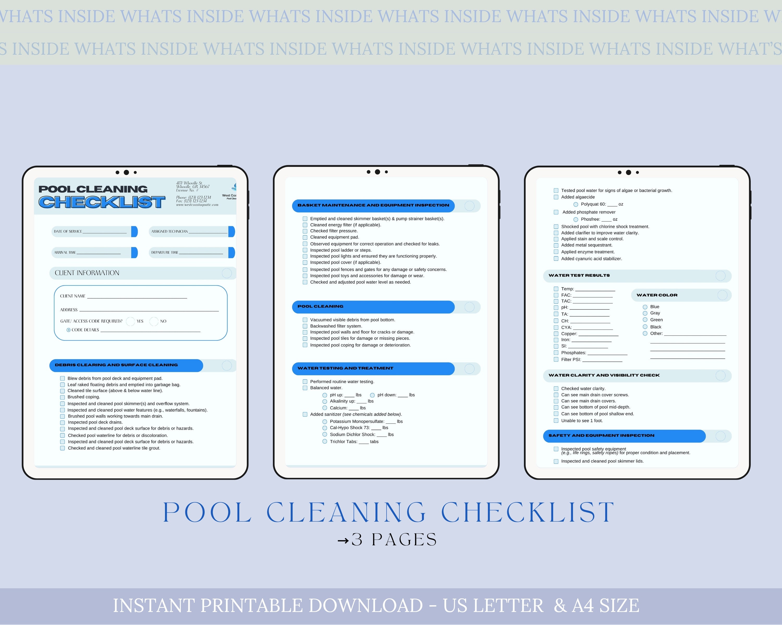 Swimming Pool Cleaning Checklist Template, Residential and Commercial ...
