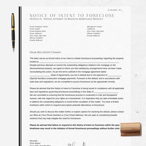 Notice of Intent to Foreclose Letter, Mortgage Delinquency Letter ...
