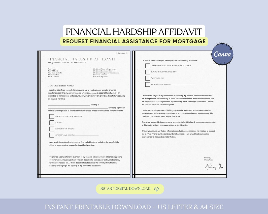 Financial Hardship Affidavit Letter,mortgage Debt Relief, Mortgage ...
